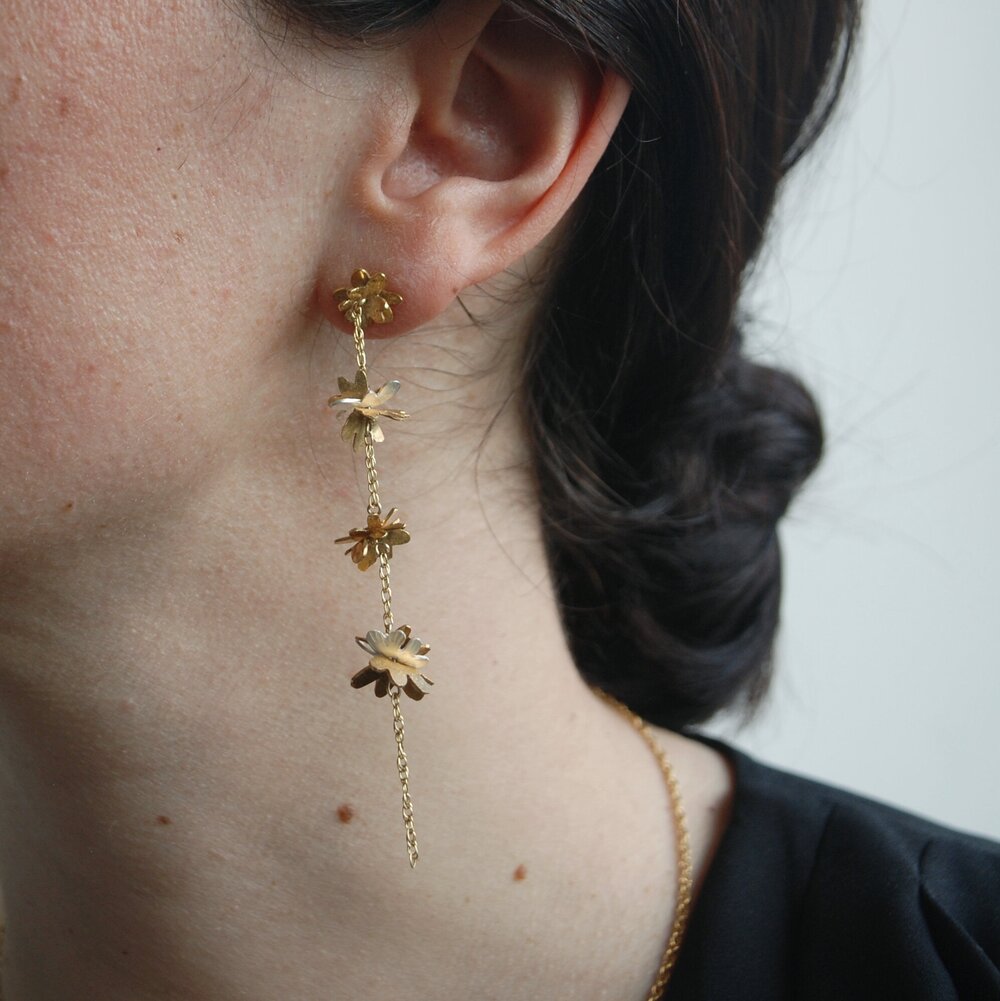 Flora Pom Pom Earrings in Silver and Yellow Gold Plate